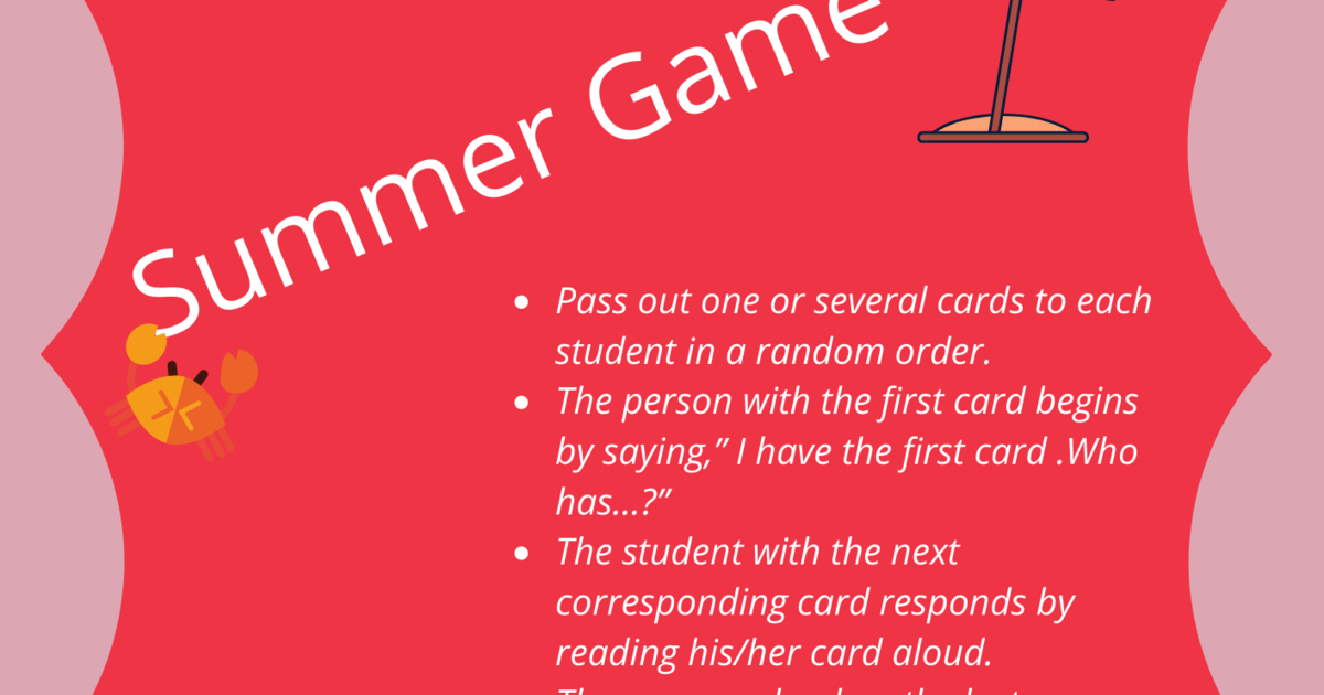 “Summer. I have, Who has.. Game” | Інші методичні матеріали. Англійська ...