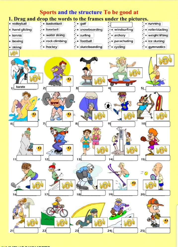 Worksheet "Sports and the structure To be good at".