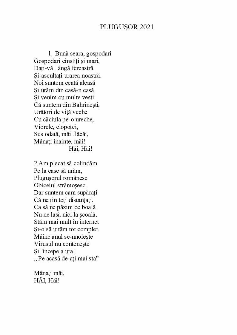 Urătură de Anul Nou „ Plugușorul -2021” | Конспект. Виховна робота