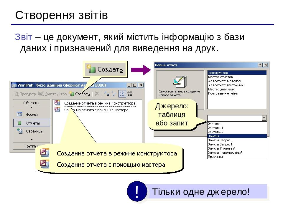 презентація на тему “Створення запитів та звітів в середовищі бази