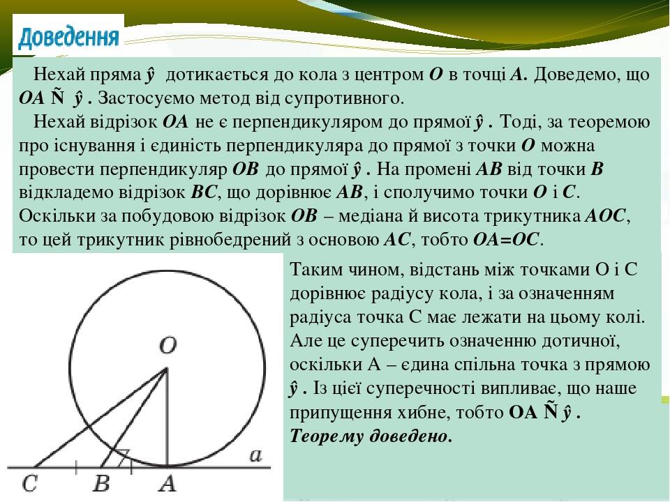 Дотична до кола її властивості та ознака Презентація Геометрія