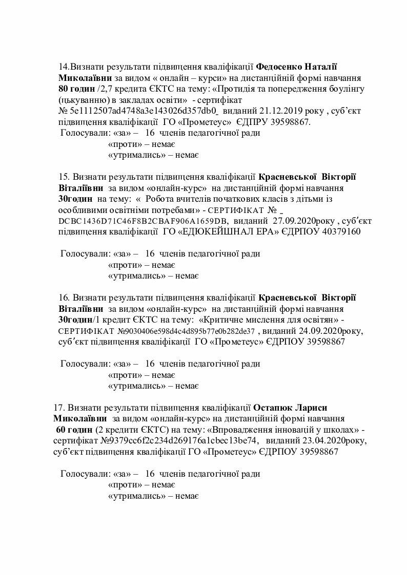 Зразок протоколу педагогічної ради "Про визнання результатів підвищення ...