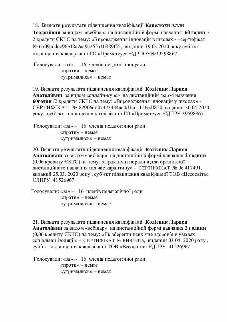 Зразок протоколу педагогічної ради "Про визнання результатів підвищення ...