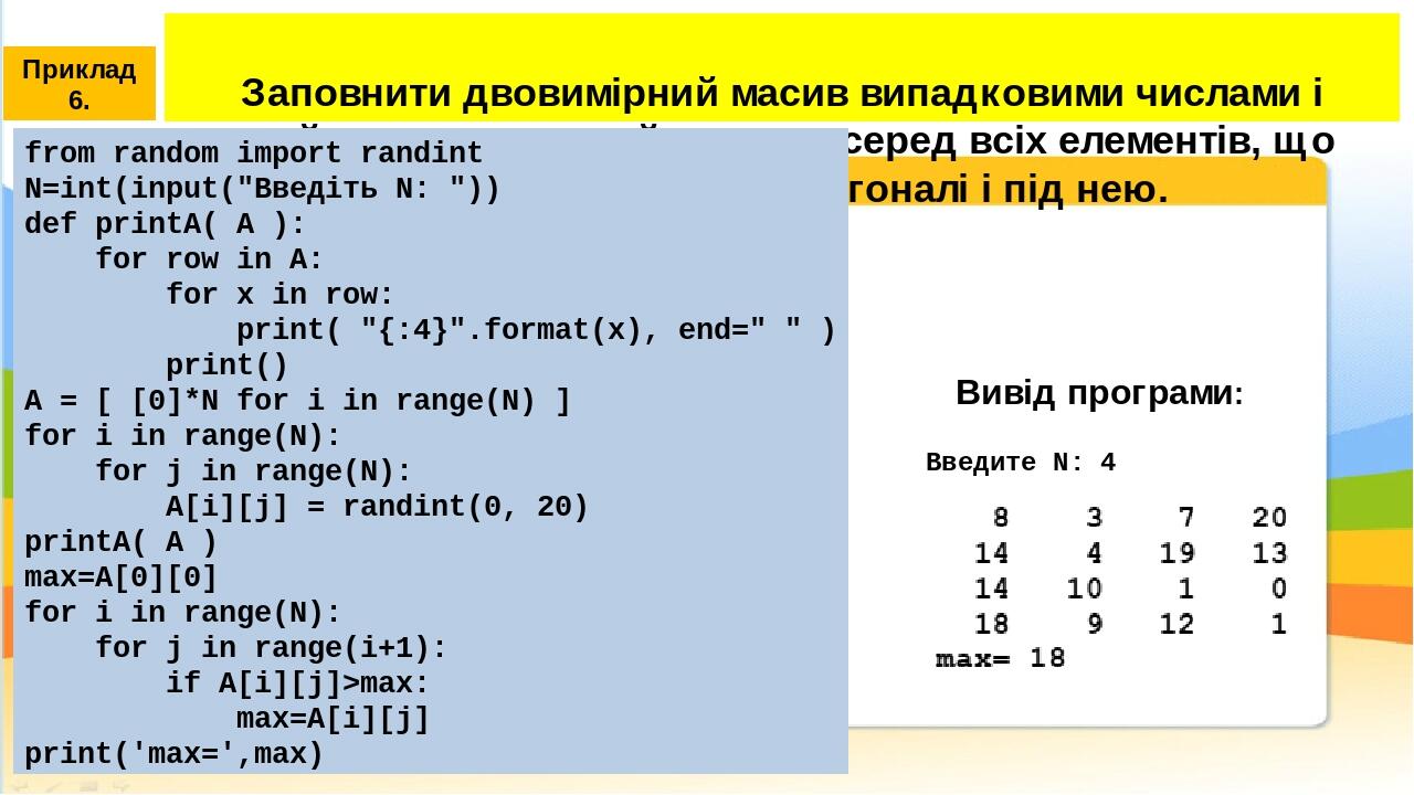 Презентація Двовимірні масиви в мове Python Презентація Інформатика