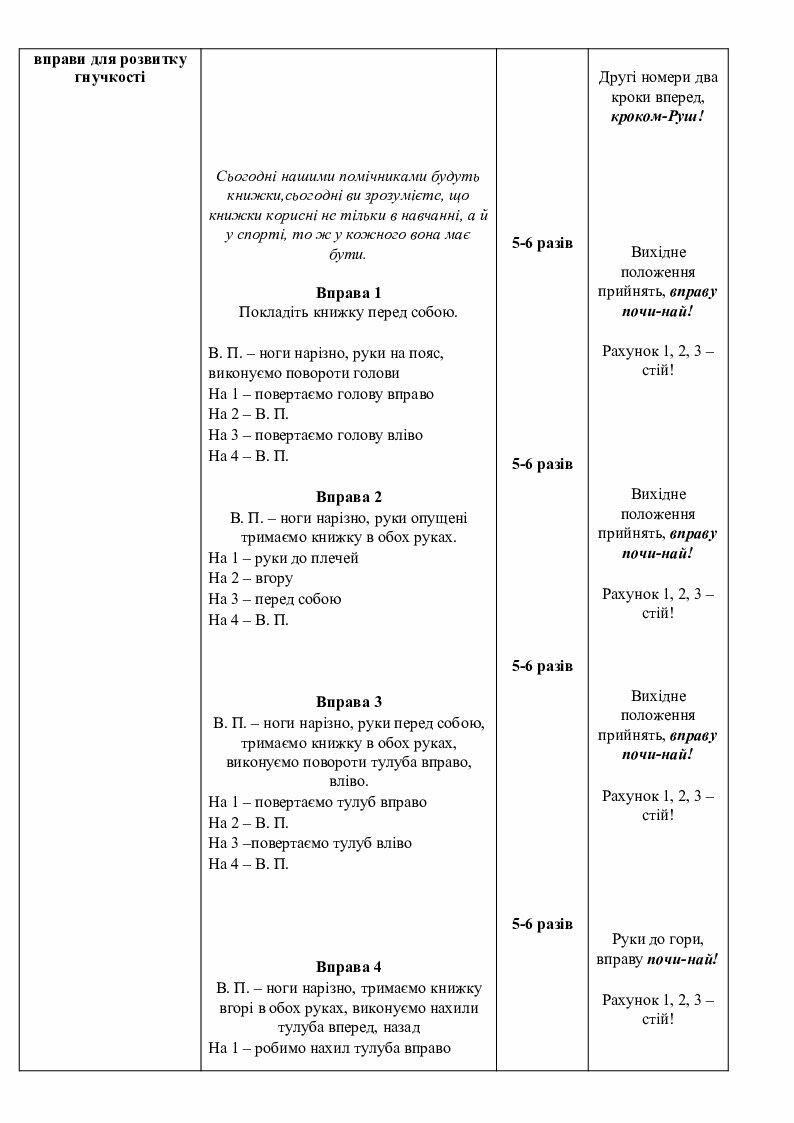 Конспект уроку фізичної культури у 1 класі за темою Організовуючі