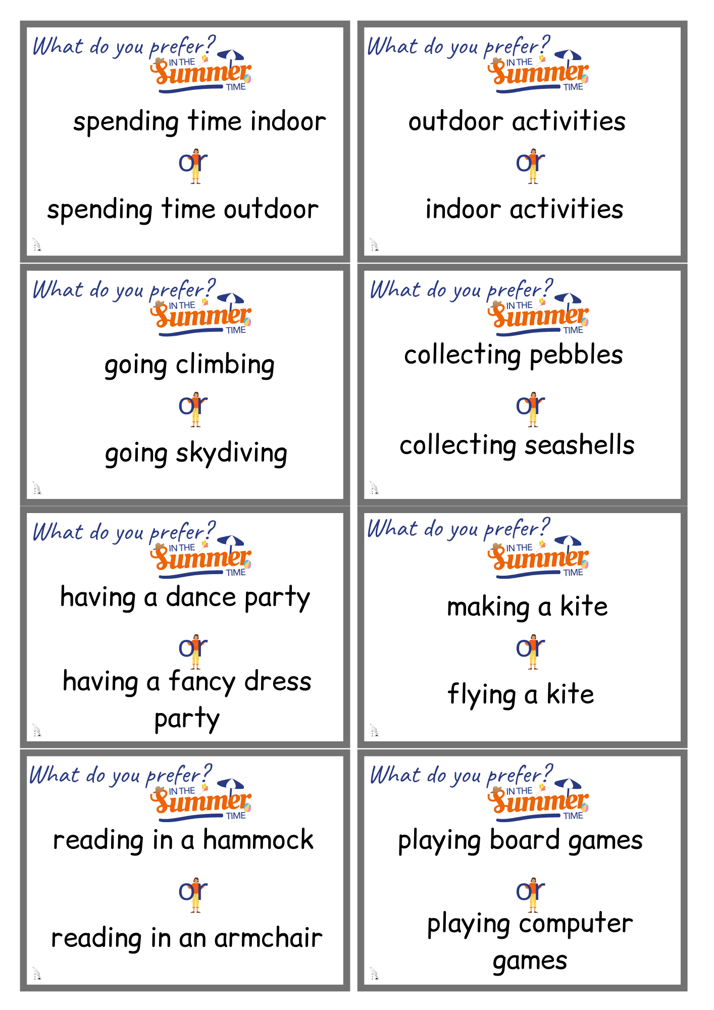 What do you prefer? Summer Speaking Cards | Інші методичні матеріали ...