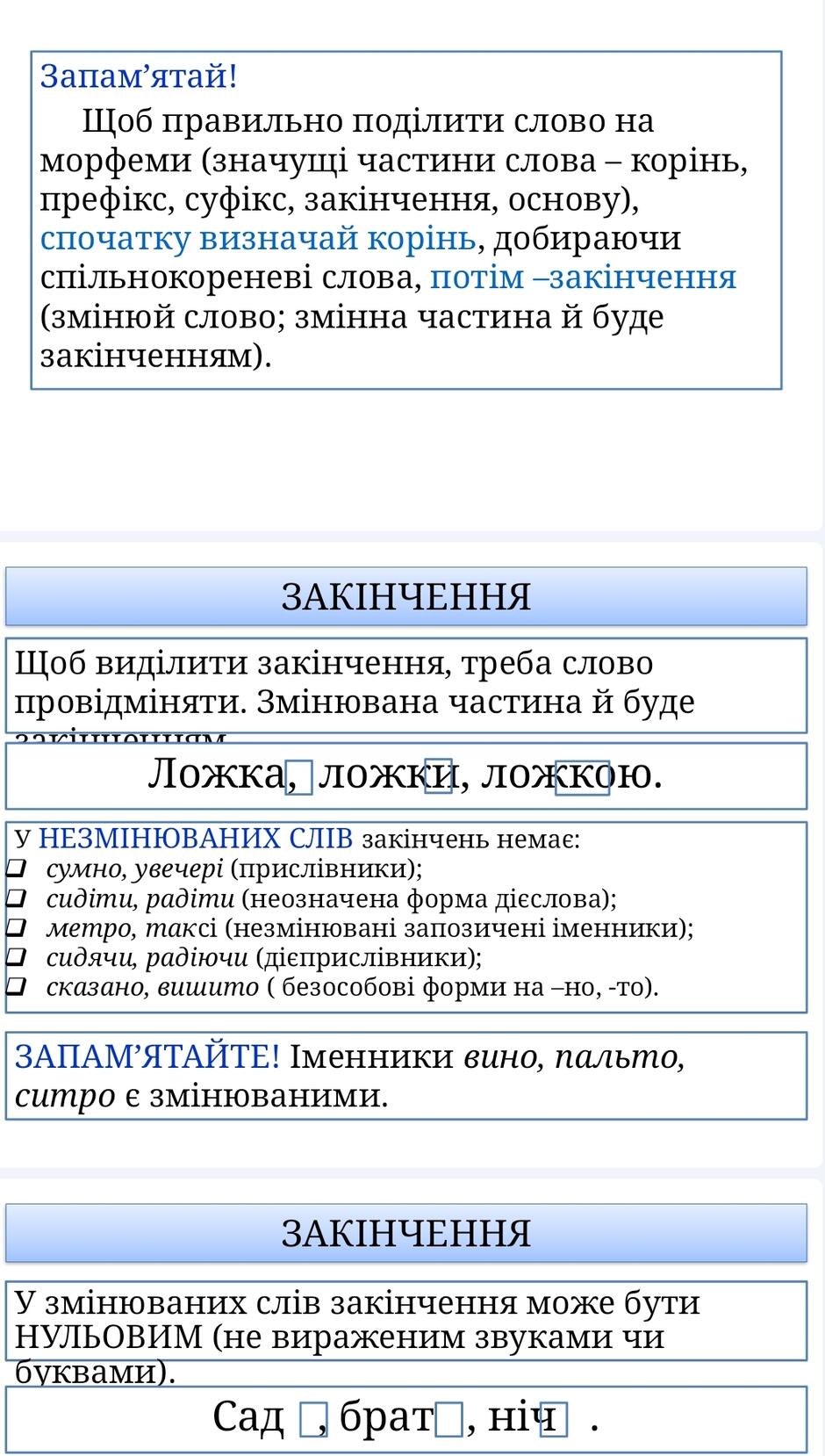 Значущі частини слова Урок на 1 завдання Українська мова